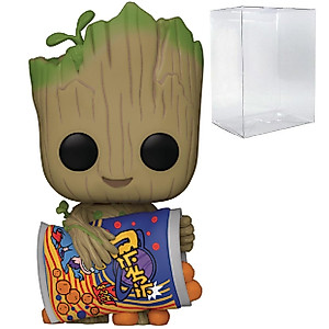 POP Marvel: I Am Groot - Groot with Cheese Puffs Funko Vinyl Figure (Bundled with Compatible Box Protector Case), Multicolored, 3.75 inches