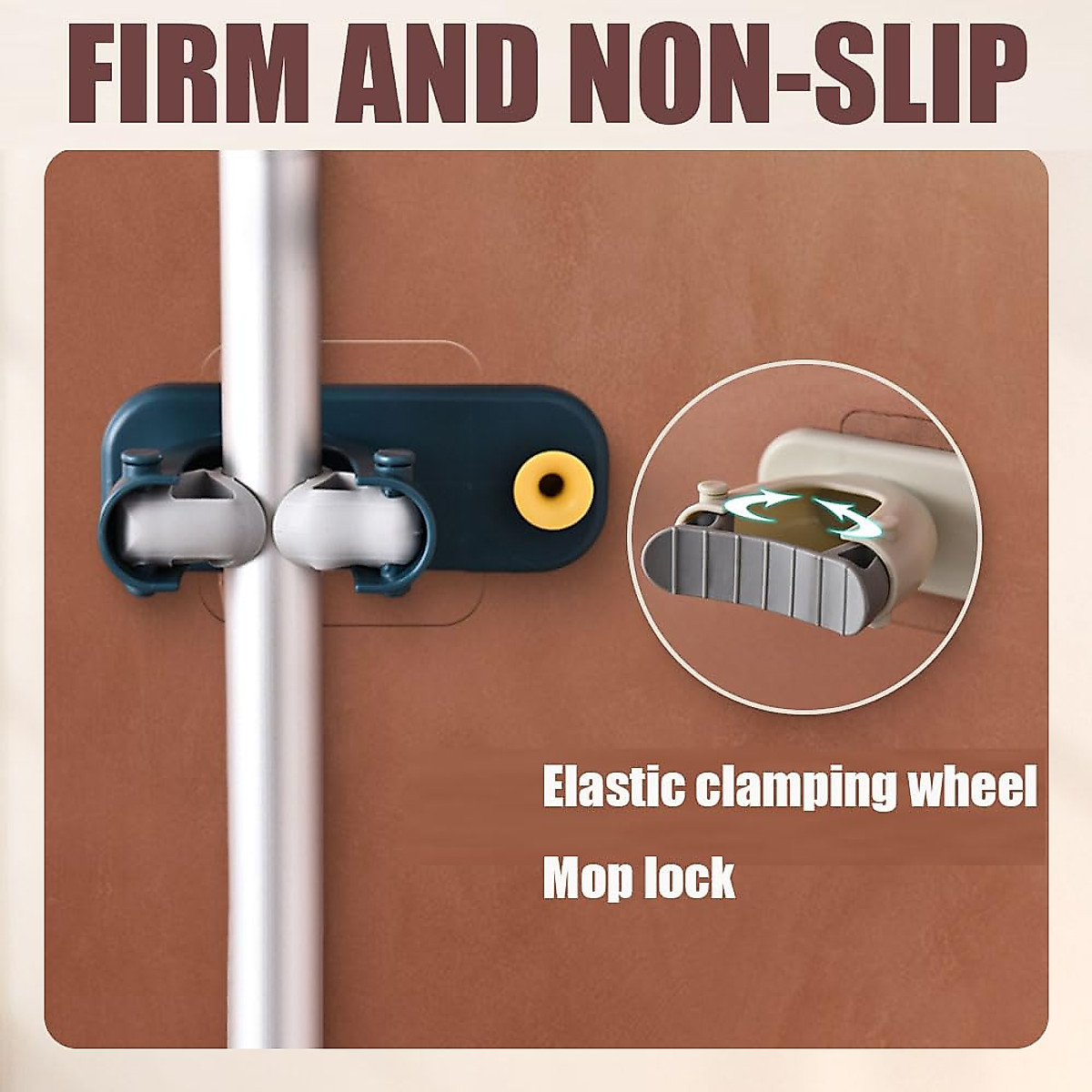 2 PCS Hole-free Mop Hook, 2025 New Wall-mounted Mop Organizer Holder Brush Broom Hanger Storage Rack, Utility Racks with Hooks Hanger for Bathroom Kitchen Office Hanging Brooms and Mops (Orange)