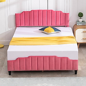 ZAFLY Full Size Bed Frame Kids, Modern Comfortable Pink Princess Bed Frames, Soft Headboard Padding& Wood Slats, Perfect for Girls’Rooms, No Box Spring Necessary (Princess)