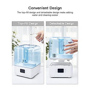 MORENTO Humidifiers for Bedroom, 4.5L Top Fill Humidifiers for Large Room, Cool Mist Humidifiers for Home, 360 Nozzle, Auto Shut-Off, Humidity Setting, Last up to 50Hrs with Night Light, White