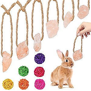 12 Pieces Himalayan Small Pets Lick Salt Block on Rope Set Including 6 Colorful Pet Chew Rattan Balls and 6 Himalayan Salt Lick Small Pet Mineral Salt Chew Treat for Guinea Pig (Mixed Colors)