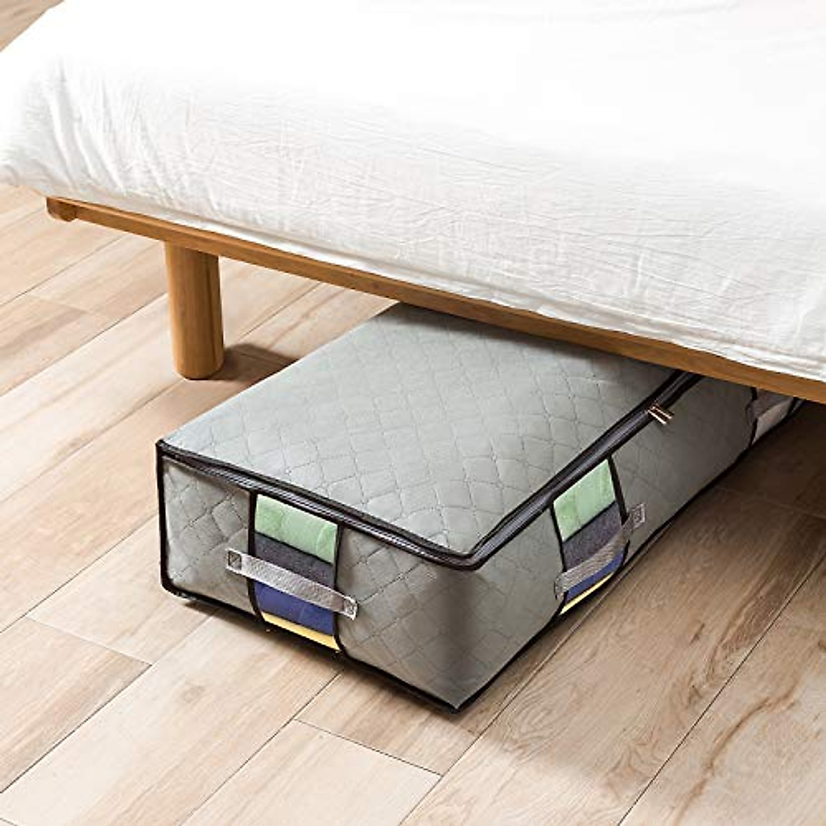 Extra-Large Under Bed Storage Bags Containers [4pack] Thickened 3 Ply Fabric Under Bed Storage Organizers with Reinforced Handles Strong Zipper Breathable Zippered Organizer For Bedrooms, (Grey)