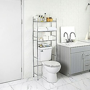 NYW Bathroom Storage Floor Standing Over The Toilet Organizer Shelves 3 Shelf Chrome, Silver(BT2021)