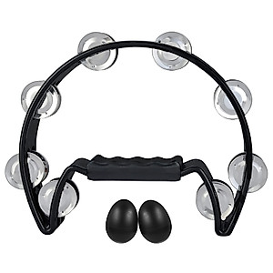 EastRock Tambourine,Metal Jingles Hand Held Percussion Half-Moon Tambourine and Egg Shakers for Kids, Adults, KTV, Party BLACK
