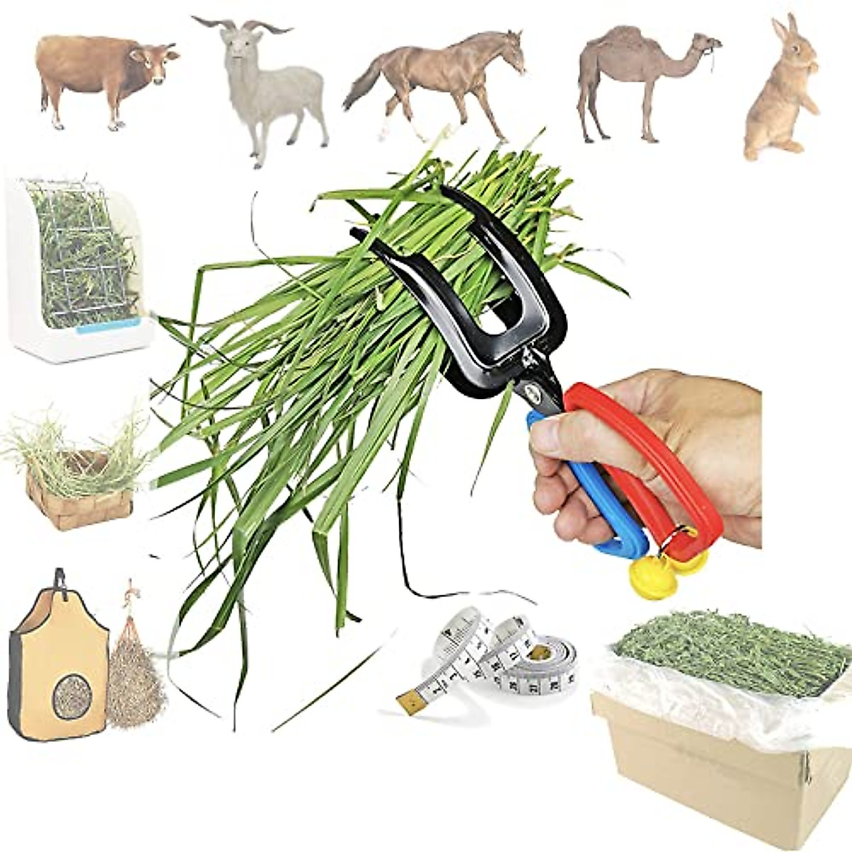 LYFOO Hay Filling Grabber Fish Grabber Pet Feeding Sissor Horse Hay Picker Hay Gripper Cow Hay Fork Pet Feeder Fork Rabbit Feeder Goat Food Feeder with Measurement Tape (4-Tine), Black