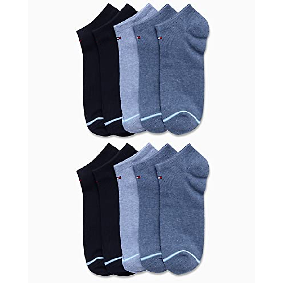 Tommy Hilfiger Men’s Socks – Lightweight No Show Socks (10 Pack), Size 7-12, Black/Blue