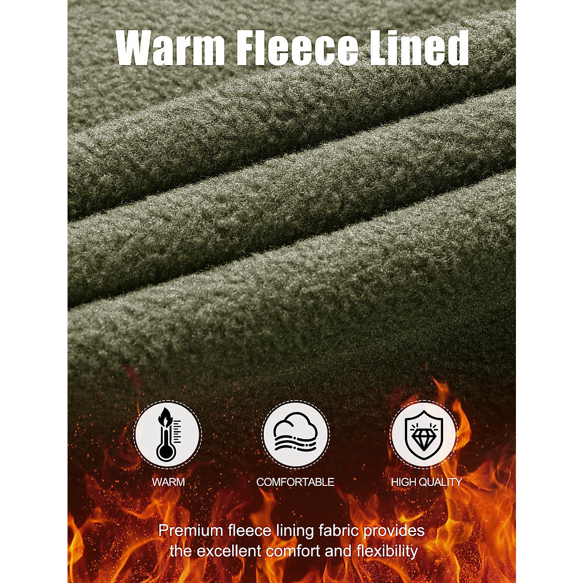 FREE SOLDIER Men's Fleece Lined Outdoor Cargo Hiking Pants Water Repellent Softshell Snow Ski Pants with Zipper Pockets (Army Green 40W x 32L)