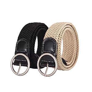 Swtddy 2 Pack Women's Stretch Braided Web Belts Elastic For Jeans Casual Pants Dresses Belt