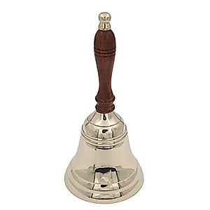 8.5"(H) 4"(D) Solid Brass Bell Quality Wooden Handle Bell Perfect for Dinner, Indoor, Outdoor, School, Bar, Reception, Last Order & Church by The Metal Magician