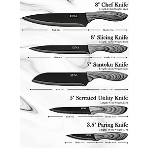 EUNA 9 Piece Kitchen Knife Set, Sharp Chef Knives Stainless Steel Cooking Knife Set (Included : 5 PCS Kitchen Knife Set and 4 PCS Steak Knife Set with 2 Gift boxs)
