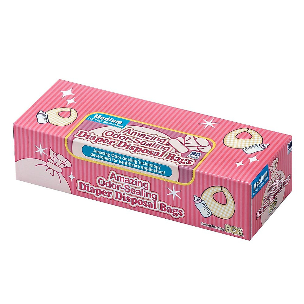 BOS Amazing Odor Sealing Baby Diaper Disposal Bags - Durable and Unscented [Size: M, Color: Pink] (90 count, Pack of 1) (90 Bags)