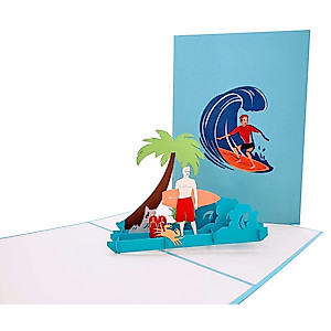 iGifts And Cards Guy Surfing 3D Pop Up Greeting Card - Ocean, Surfboard, Wave, Sport, Half-Fold, Birthday, Just Because, Thinking of You, Retirement, Get Well, Congratulations, Friendship, Good Luck