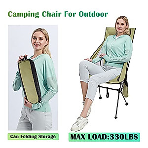 Sequpr Ultralight High BackOutdoor Folding Camping Chair， Heavy Duty Mesh Lightweight Beach Lounge Chair with Pillow and Cup Bag, Large Chair for Travel, Hiking,Fishing,Beach (Green)