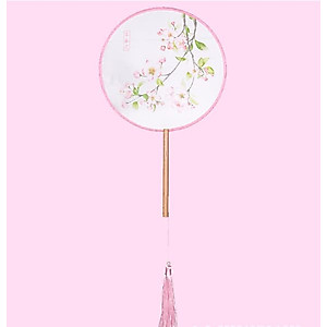 BAOZOON 4PCS Silky Translucent Antique Round Fan Classic Group Fan Floral Pattern Dance Fan Hanfu Women's Tassel Wooden Handle Palace Fan Wedding Favor Gift Home Decor