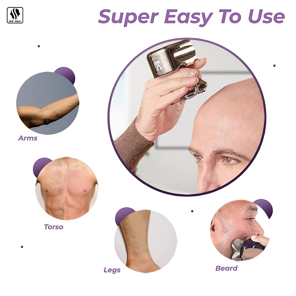 Skull Shaver Pitbull Platinum Pro Head & Face Shaver with Bonus Blade - Electric Razor/Shaver for Bald Head, Face & Body. Travel-Friendly, Wet/Dry Shave.