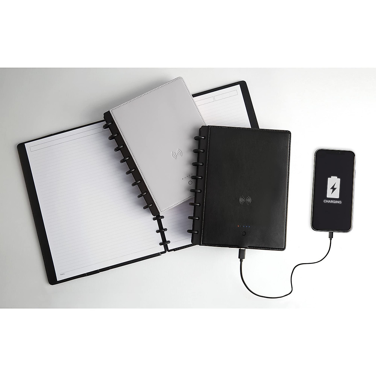 TUL® Wireless/Wired Charging Discbound Notebook, Leather Cover, Letter Size, Black