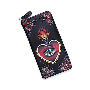 Liquorbrand Innervision Women's Zip Around Clutch Wallet Eye Heart Flower Rockabilly