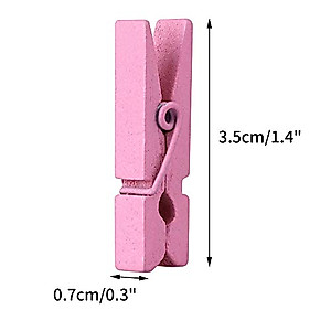 Baby Shower Clothespins,100Pcs Mini Pink Wood Clips with 25 Yard Pink Ribbon,3.5cm Wooden Clothespins Photo Craft Mini Clips