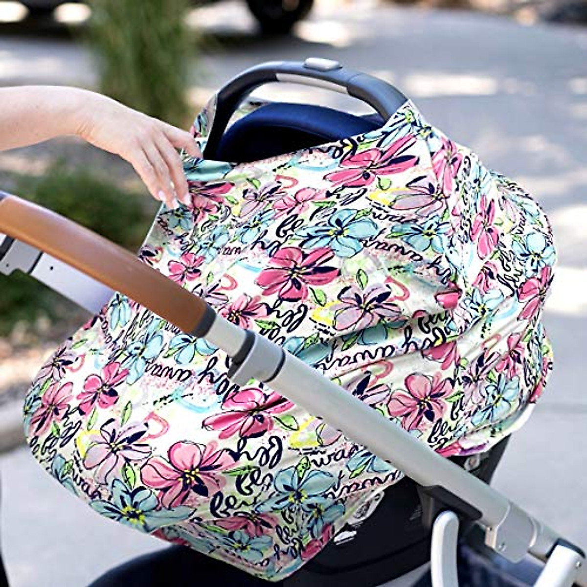 Owlowla Baby Car Seat Cover Canopy Stretchy Soft Nursing Breastfeeding Cover Multi-Use Breathable Stroller Cover for Baby Boy Girl(Pink Floral)