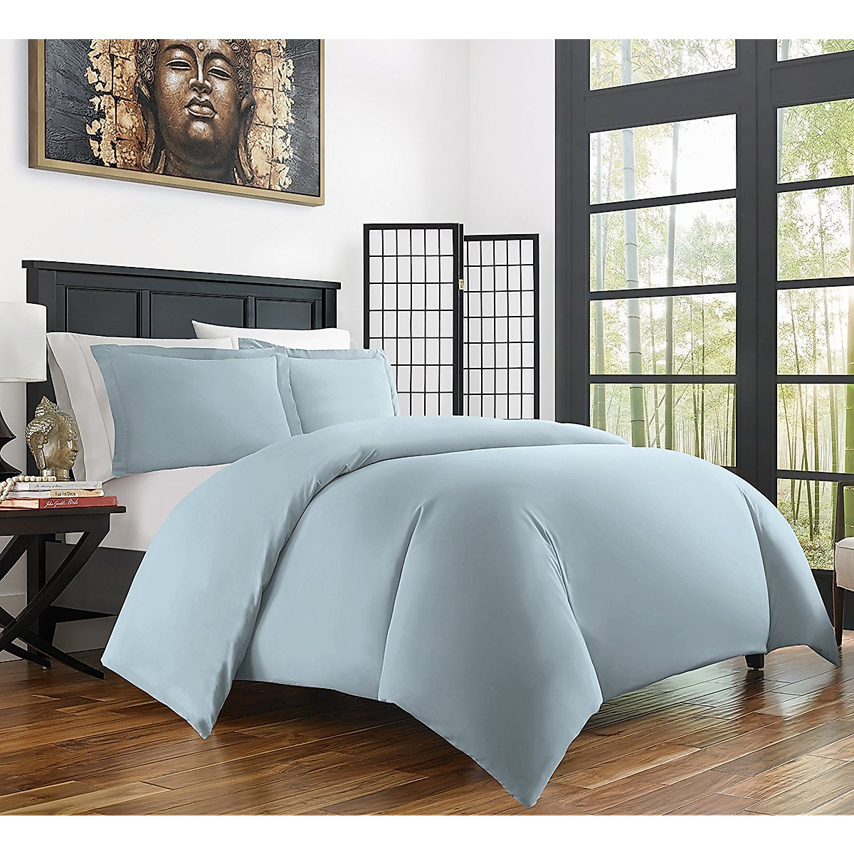 Zen Bamboo Ultra Soft 3-Piece Rayon Derived From Bamboo Duvet Cover Set - Hypoallergenic and Wrinkle Resistant - Full/Queen - Sky Blue
