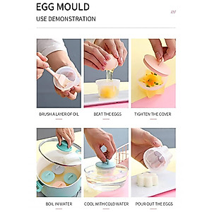 Boiled Egg Maker, 4Pcs Plastic Egg Cooker Boiler Pudding Mold with Oil Brush, Non‑stick Boiled Egg Cooker, Poached Egg Cups, Fast Poaching Egg for Breakfast, Eggs Kitchen Gadgets(gray)