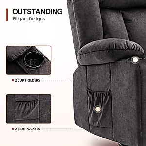 COMHOMA Recliner Chair Massage Rocker with Heated 360 Degree Swivel Lazy Boy Recliner Single Sofa Seat with Cup Holders for Living Room (Gray)