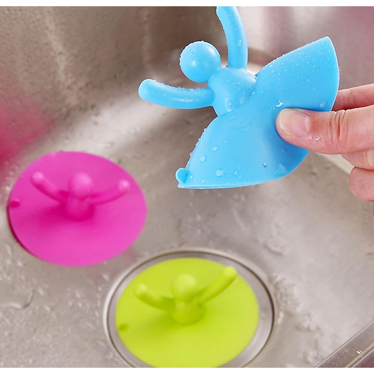 AKOAK 1 Pack Cute Human-Shaped Floor Drain Plug Household Kitchen Toilet Bathroom Shower Waterproof Silicone Sink Plug Bathtub Drain Plug Tool (Green)