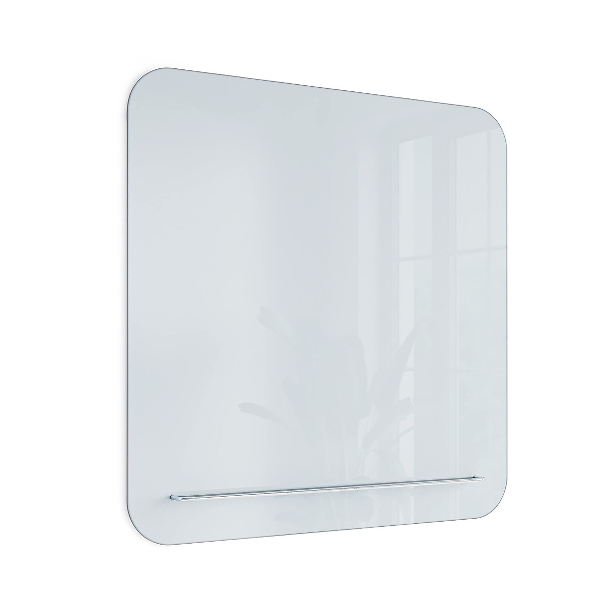 U Brands Floating Magnetic Glass Board with Floating Shelf, 35” x 35”