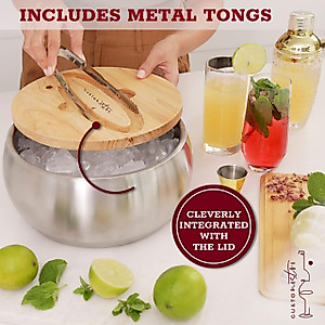 Gusto Nostro 4.1L Insulated Ice Bucket with Lid and Tongs, Double Wall Stainless Steel Ice Bucket Large, BPA Free Ice Bucket for Cocktail Bar, Keeps Champagne, Wine, Beer Chill for Parties