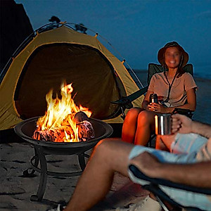 Yaheetech 22in Outdoor Metal Fire Pit with Poker and Spark Screen Cover, Multifunctional Portable Firepit Fireplace Stove Wood Burning for Camping Picnic Bonfire Patio Backyard Garden Beaches Park