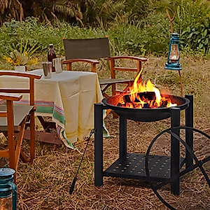 MoNiBloom 22" Portable Fire Pit Outdoor Wood Burning Firepit Outside BBQ Grill Cooking with Rack for Patio Backyard Picnic Garden, Black