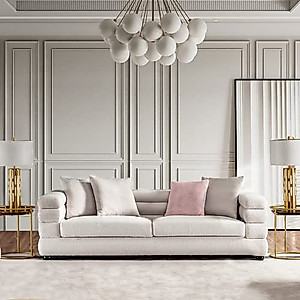 Acanva Modern Sofa with Channel Tufting and Soft Pocket Coil Cushions, Small Space Living Room Furniture, 89”W Couch, White Teddy Velvet