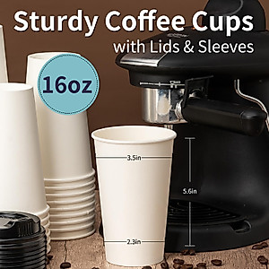 YEEHAW 【16 oz 50 Pack Disposable Paper Coffee Cups with Lids & Sleeves, To Go Hot Cups for Coffee, Hot Liquid, Chocolate, Juice, Hot Beverage Drinking Cup, Ideal for Cafes, Bistros