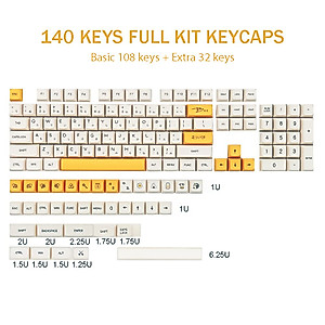 PBT Keycaps 140 Keys XDA Profile Keycaps Dye-Sublimation Japanese Honey Milk Keycap，ANSI Layout Keycap Suitable for Mechanical Gaming Keyboard Gateron Kailh Cherry MX Switches (Keycaps only)