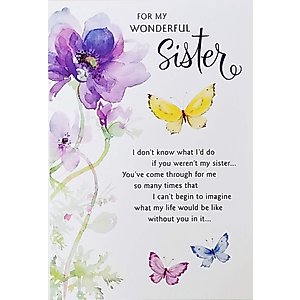 Greeting Card For My Wonderful Sister Happy Birthday with Butterflies and Purple Flowers - I Hope You Know How Much You Mean To Me and How Much I Love You