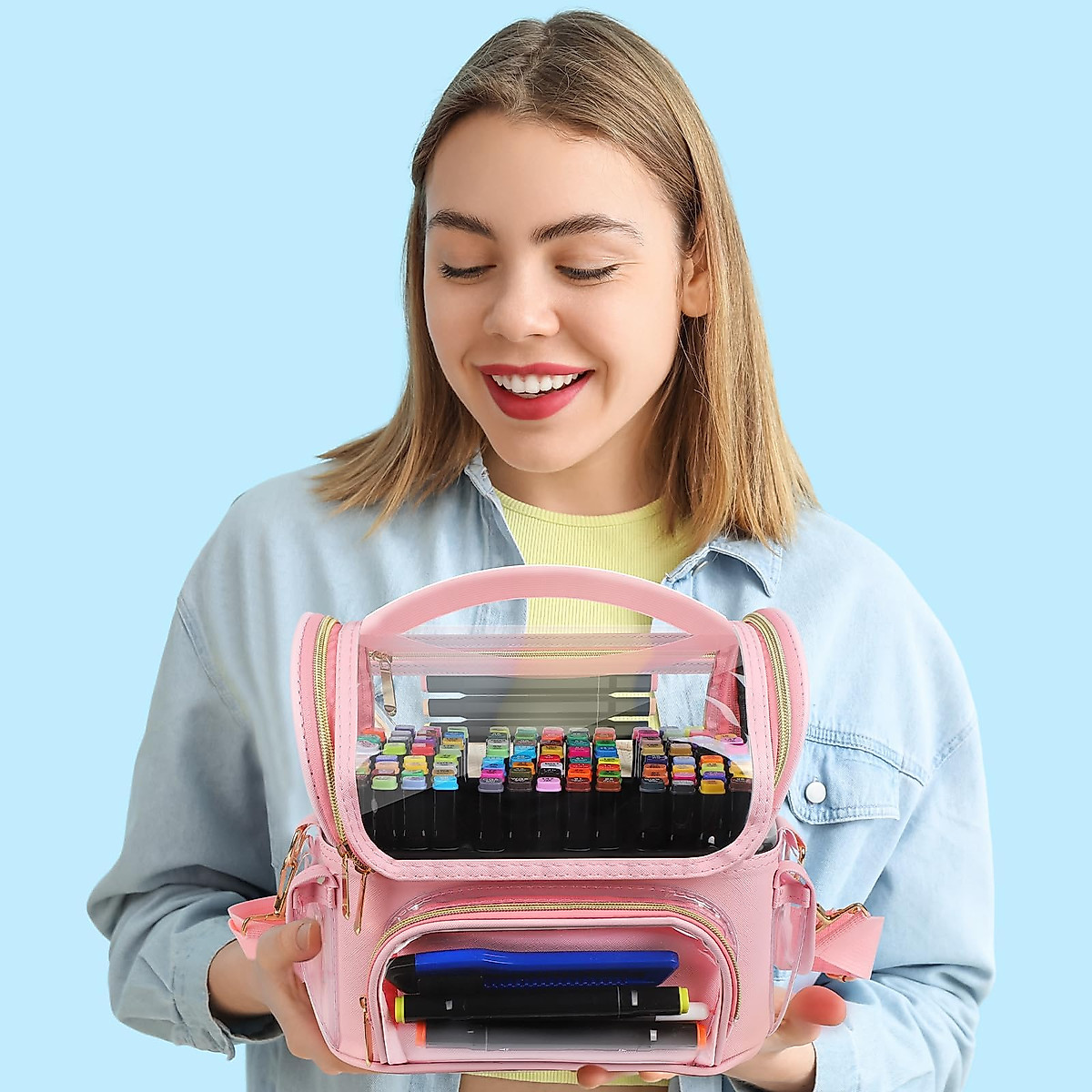 Liengoron Large Colored Pencil Case for 180 Pencils Pencil Case Organizer Colored Pencil Holder Color Pencil Case with 4 Pockets for Colored Pencils Paint Brushes Watercolor Pens Art Supplies, Pink