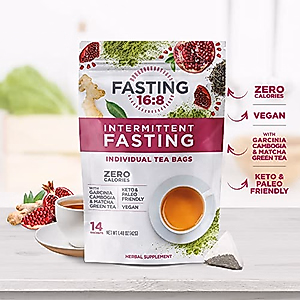 Fasting 16:8 Intermittent Fasting Individual Tea Bags - 0 Sugar - 0 Calories - Vegan - Gluten & Diary Free - 14 Count - Pantry Friendly, Brown