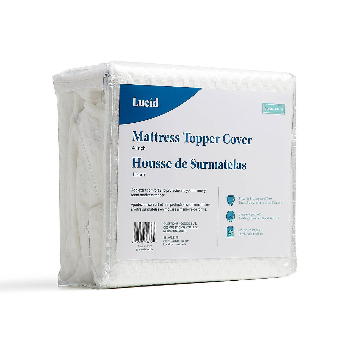 Lucid 4 Inch Mattress Topper Cover California King - Twin Mattress Cover with Zipper - White