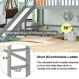 Bellemave Twin Size Loft Bed for Kids,Low Loft Bed with Slide and Ladder,Wood Loft Bed Twin for Girls Boys,Grey