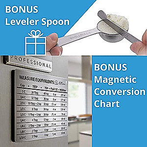 Stainless Steel Measuring Cups and Spoons Set of 16-7 Cup & 7 Spoon + Conversion Chart & Leveler - Kitchen Measuring Spoons and Cups - Dry Measure Cups Stainless Steel & Baking Metal Measuring Cups