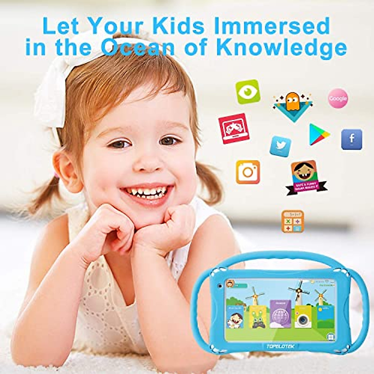 Kids Tablet 7inch Android Toddler Tablet 32GB Tablet APP Preinstalled & Parent Control Learning Education Tablet WiFi Camera Kid-Proof Case with Handle,Netflix YouTube Ages 3-14