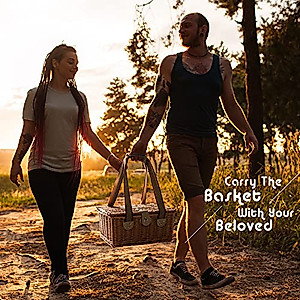 JOLLY HOME Picnic Basket Set For 2 Persons, Willow Picnic Basket With Insulated Cooler & Two Woven Canvas Handles, Handmade Natural Wicker Hamper For Outdoor Picnic Or Camping. Gift For Every Occasion