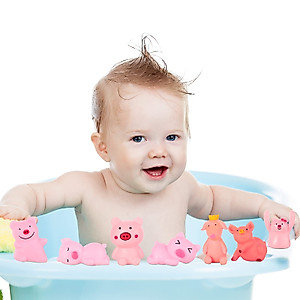18 Pcs Rubber Pig Bath Toys Cute Rubber Piggy Bath Toy Tiny Pig Bathtub Toys Mini Pink Pigs Preschool Bath Toys Float Squeak Toys Birthday Gift for Shower Pool Beach Party Decorations