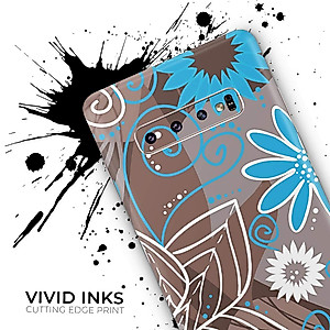 DesignSkinz Brown Surface with Blue and White Whymsical Floral Pattern Protective Vinyl Decal Wrap Skin Cover Compatible with The Samsung Galaxy S20 (Screen Trim & Back Glass Skin)