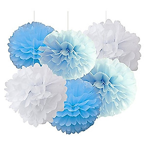 Sopeace Mixed Gold Navy Gold Blues Party Decoration Kit Tissue Paper Pom Poms Flowers Paper Lanterns and Star Garland for Birthday,Baby,Bridal Shower,Room decor &Themed Party Decoration Favor