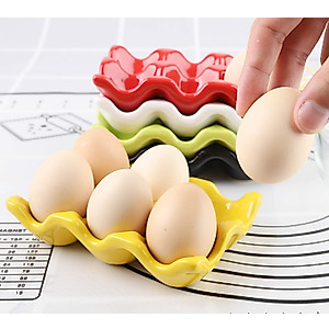 Ceramic Egg Holder 6 Cups Egg Tray Porcelain Fresh Egg Holder for Fridge Countertop Kitchen Storage (Green)