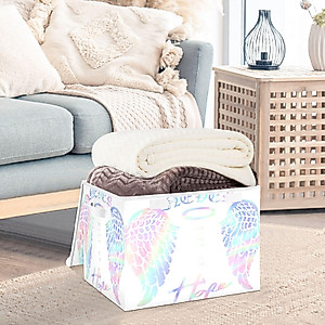 KiRYu Never-give-up-angel-wings-black Foldable Fabric Storage Boxes with Lids, Cube Large Storage Bins for Shelves Closet Home Bedroom Office Decorative