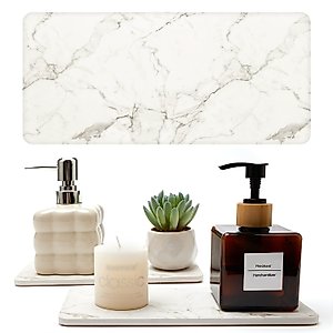 2 Pcs Water Absorbing Stone Trays for Bathroom Counter Kitchen Sink Tray Dish Soap Dispenser Mat Drying Vanity Trays Ceramic Coasters Sink Stand Caddy Sponge Holder Marble Bathroom Accessories Trays
