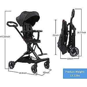 Wheelive Lightweight Stroller for Toddlers, 2-in-1 Stroller for Reversible Seat and Reclinable Backrest, Compact Travel Stroller with Sun Canopy and Adjustable Handles & Storage Basket