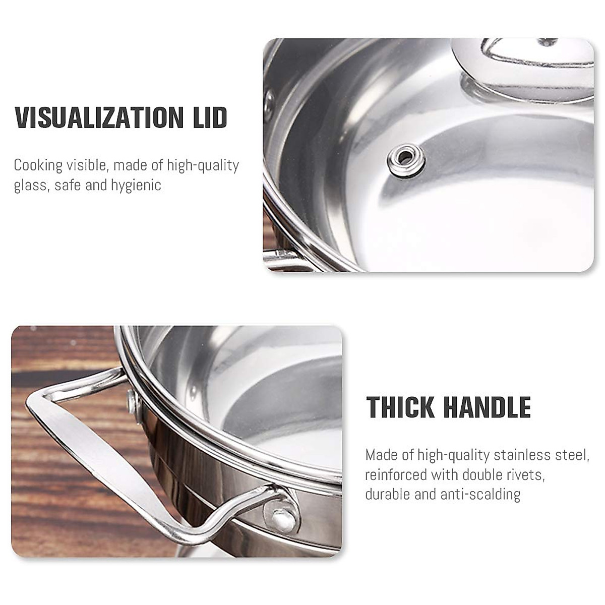 Shabu hot pot Stainless Steel Chafing Dishes hotpot single Mini cooking pot Cookware Non-Magnetic Burner with 2 spoons